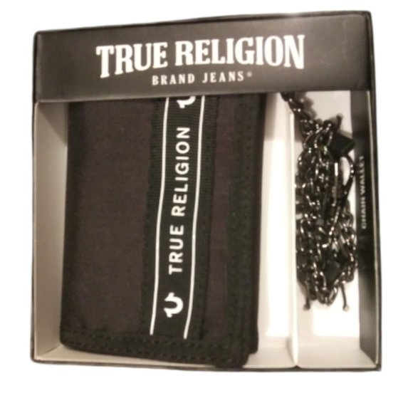 True Religion | Bags | True Religion Tri Fold Chain Black Wallet | Poshmark